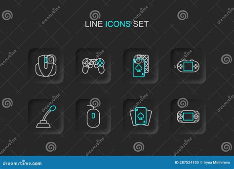 Set Line Portable Video Game Console Playing Cards Computer Mouse Microphone Game Controller