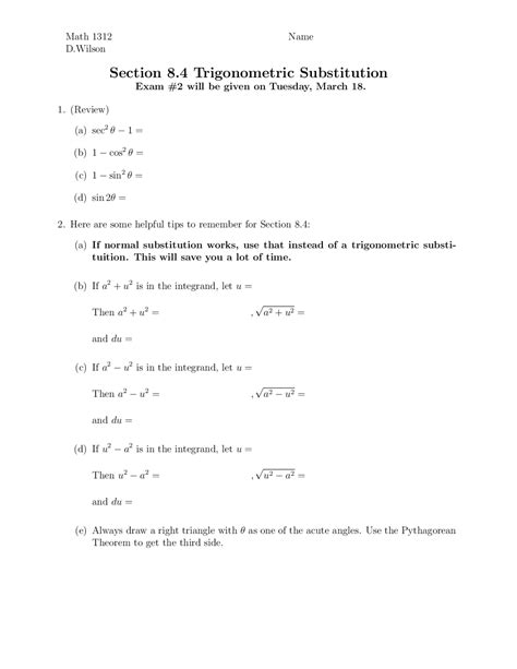 Exam 2 With Unsolved Problems Calculus Ii Math 1312 Docsity