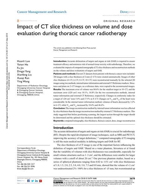 pdf impact of ct slice thickness on volume and dose evaluation during