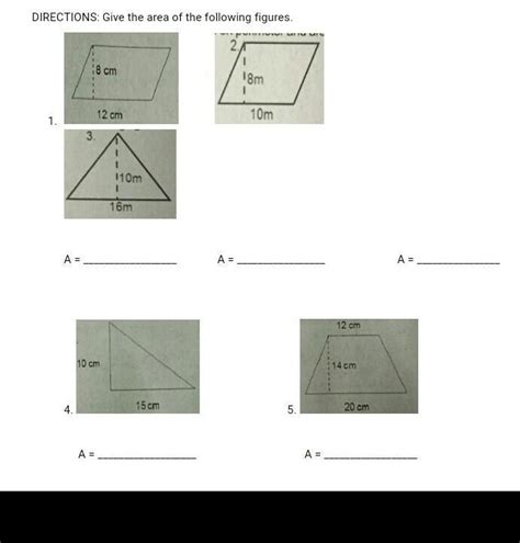 solved directions give the area of the following figures 1 a a