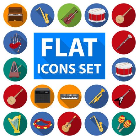 Musical Instrument Flat Icons In Set Collection For Design String And