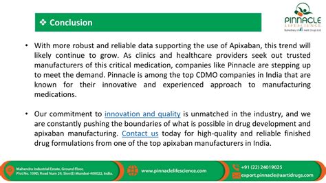 Ppt Pinnacle Life Sciences Role In Advancing Research And Development On Apixaban Drug