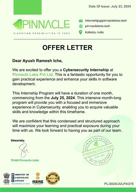 ayush iche on linkedin internship cybersecurity pinnaclelabs excited internship2024
