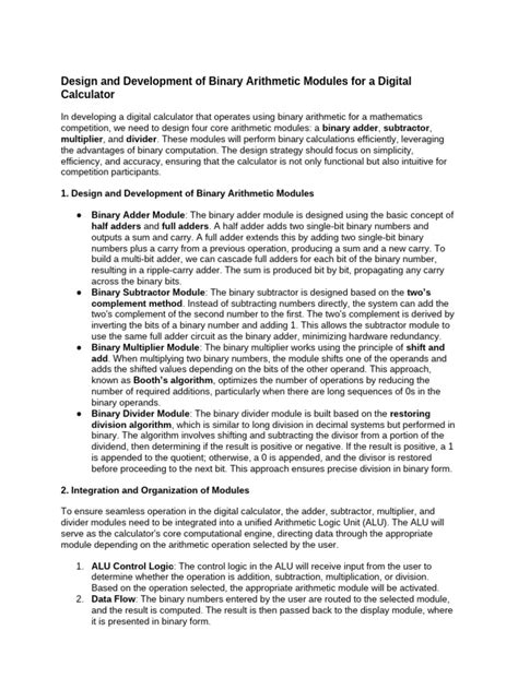 Design And Development Of Binary Arithmetic Modules For A Digital Calculator Pdf Division