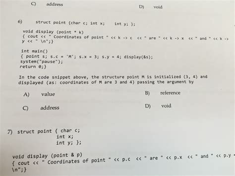 Solved Struct Point Char C Int X Int Y Void Display