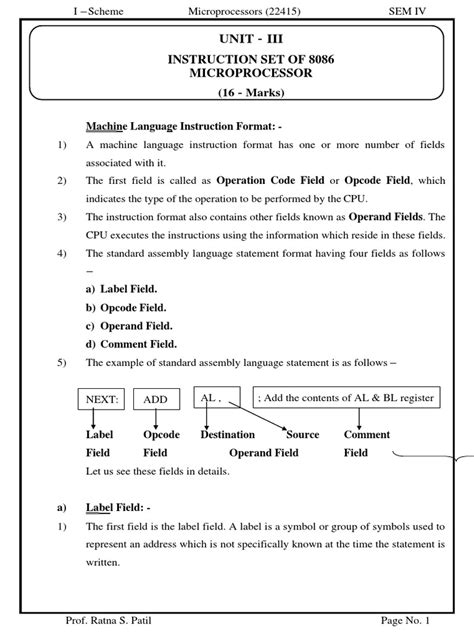 Unit Iii Instruction Set Of 8086 Microprocessor 16 Marks Pdf Assembly Language