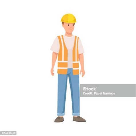 하드 모자를 쓴 남자 빌더 캐릭터와 서 있는 포즈 벡터 일러스트레이션에 경고합니다 감정에 대한 스톡 벡터 아트 및 기타 이미지 감정 건설업자 공사장 감독 Istock