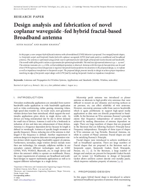 Pdf Design Analysis And Fabrication Of Novel Coplanar Waveguide Fed Hybrid Fractal Based