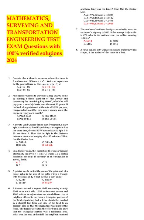 Engineering Problems And Solutions Exams Statistics Docsity