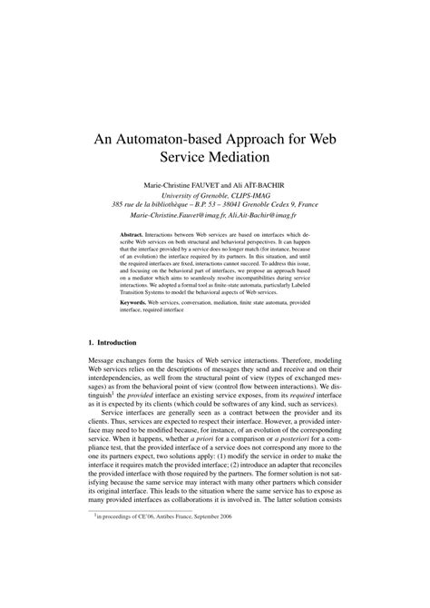 Pdf An Automaton Based Approach For Web Service Mediation