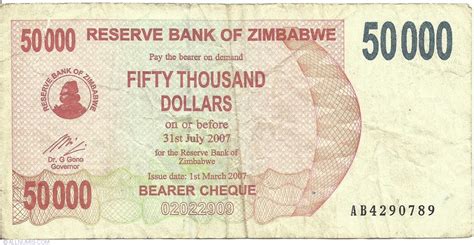 50 000 Dollars 2007 1 Iii 2006 2008 Bearer Checks Zimbabwe