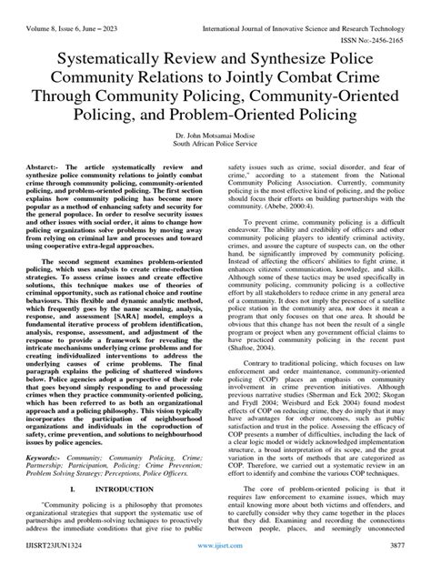 Systematically Review And Synthesize Police Community Relations To Jointly Combat Crime Through