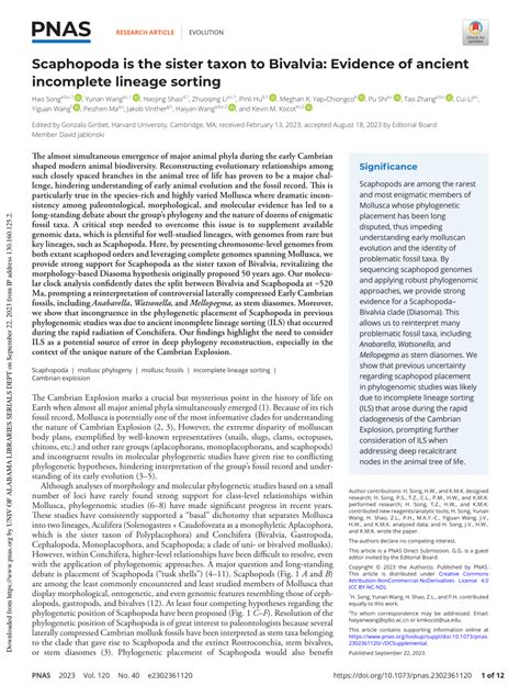 Pdf Scaphopoda Is The Sister Taxon To Bivalvia Evidence Of Ancient