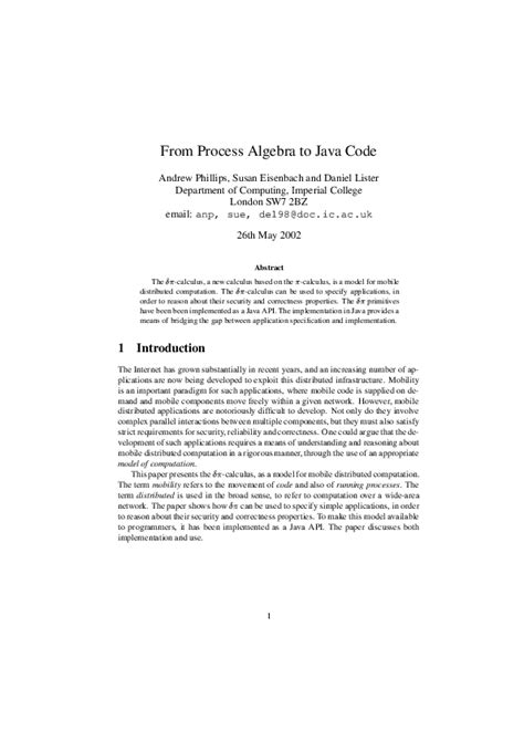 pdf from process algebra to java code