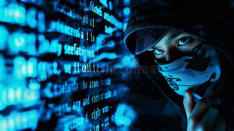 A Cyber Criminal Using Computer Code To Hack And Gain Access Into