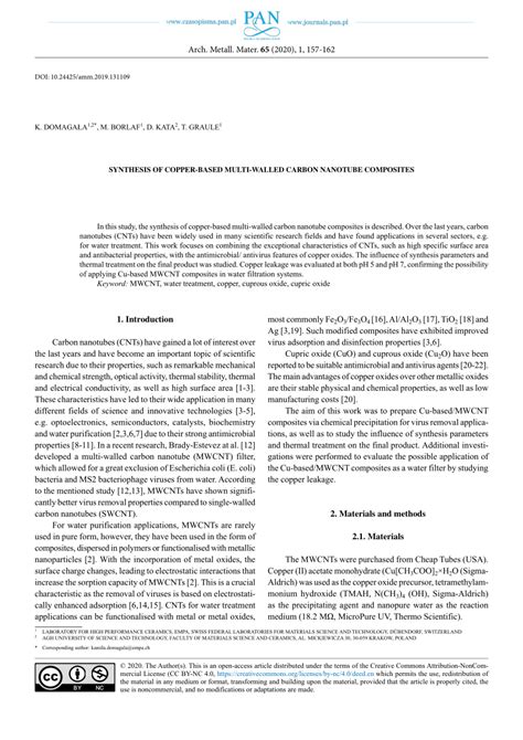 Pdf Synthesis Of Copper Based Multi Walled Carbon Nanotube Composites