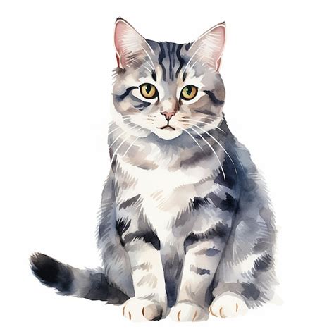 색 배경 을 가진 조용 한 수채화 고양이 포즈 프리미엄 벡터