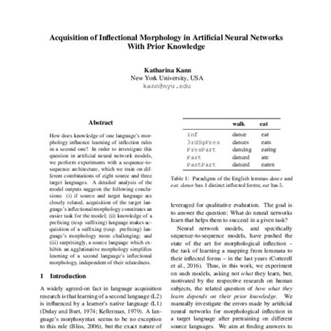 Acquisition Of Inflectional Morphology In Artificial Neural Networks With Prior Knowledge Acl