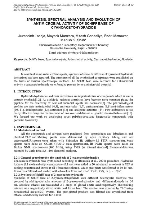 Pdf Synthesis Spectral Analysis And Evolution Of Antimicrobial Activity Of Schiff Base Of