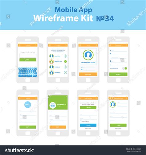 Mobile App Wireframe Ui Kit 34 Stock Vector Royalty Free 346100024 Shutterstock