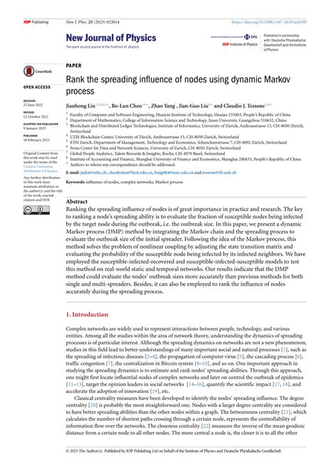 pdf rank the spreading influence of nodes using dynamic markov process