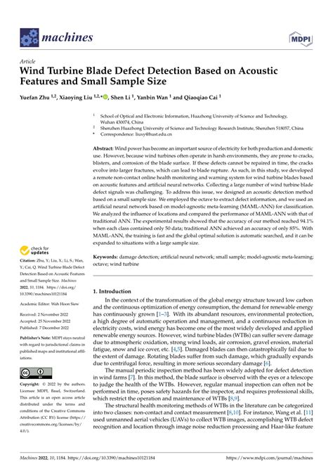 Pdf Wind Turbine Blade Defect Detection Based On Acoustic Features