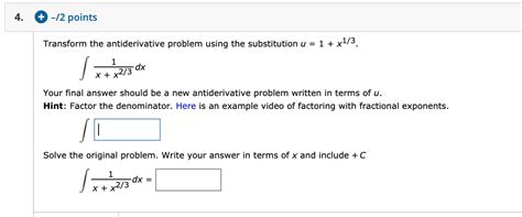 Solved Points Transform The Antiderivative Problem Chegg