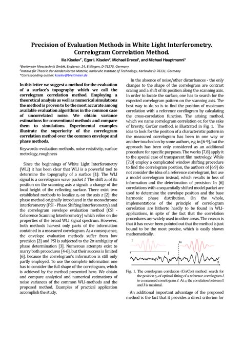 Pdf Precision Of Evaluation Methods In White Light Interferometry
