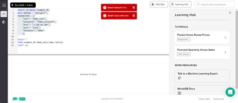 [Bug]: mindsdb throws network and query error in web console · Issue #2461 · mindsdb/mindsdb ...
