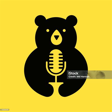 초기 뮤지션 베어 로고 네거티브 스페이스 벡터 템플릿 곰 들고 마이크 기호 만화에 대한 스톡 벡터 아트 및 기타 이미지 만화