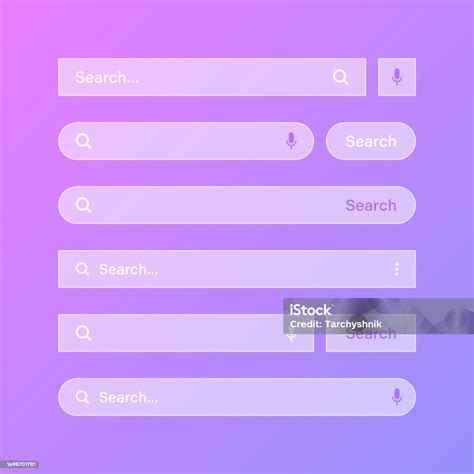 다양한 투명 검색 창 템플릿 검색 상자 주소 표시 줄 및 텍스트 필드가있는 인터넷 브라우저 엔진 Ui 디자인 웹 아이콘과 푸시