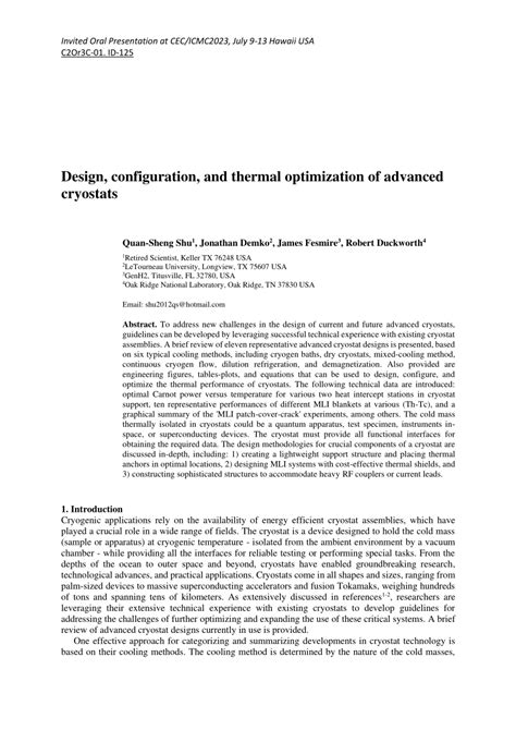 Pdf Design Configuration And Thermal Optimization Of Advanced Cryostats