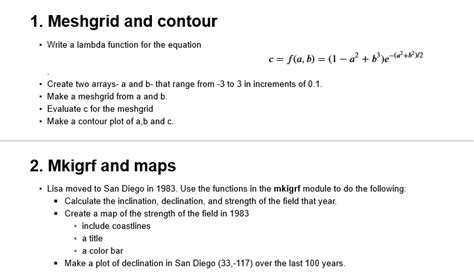 Solved 1 Meshgrid And Contour Write A Lambda Function For