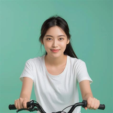 Photo Of Beautiful Asian Woman Riding A Bicycle Premium Ai Generated