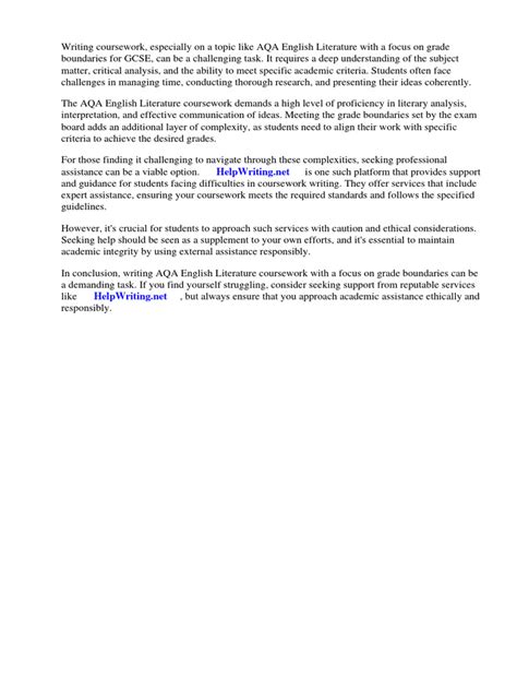 Aqa English Literature Coursework Grade Boundaries Gcse Pdf