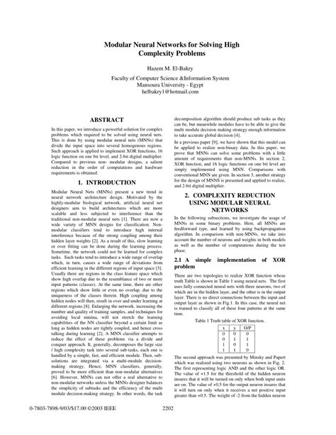 Pdf Modular Neural Networks For Solving High Complexity Problems