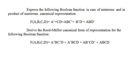 Solved Express The Following Boolean Function In Sum Of