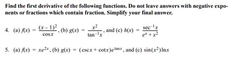 Solved Find The First Derivative Of The Following Functions Chegg