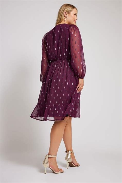 Yours London Plus Size Burgundy Red Metallic Dobby Mini Dress Yours