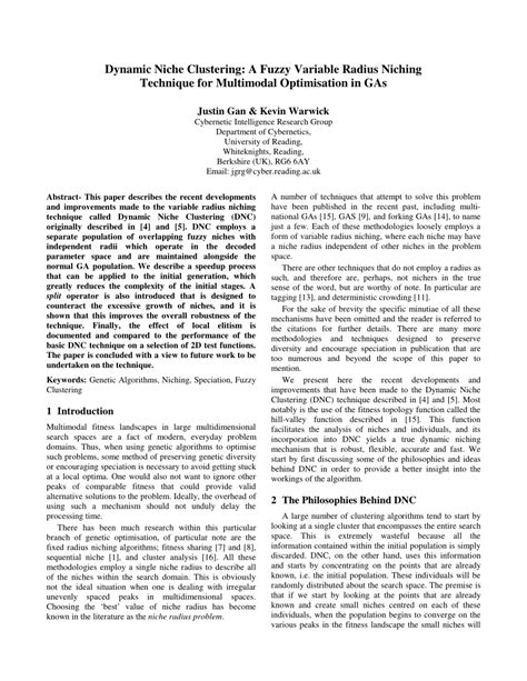 pdf dynamic niche clustering a fuzzy variable radius niching