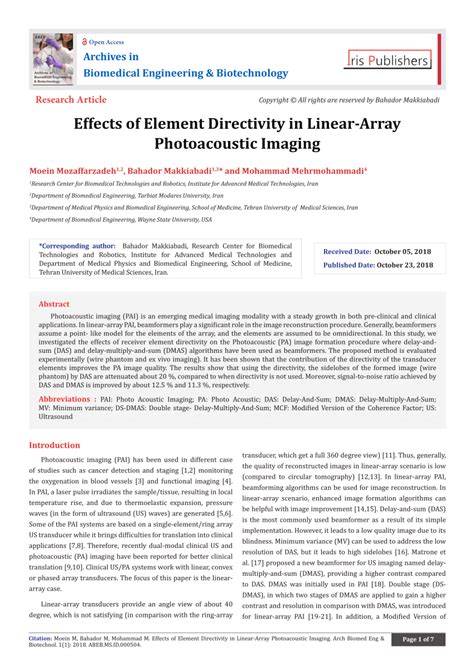 Pdf Effects Of Element Directivity In Linear Array Photoacoustic Imaging