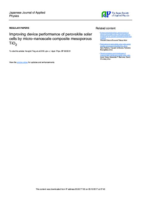 Pdf Improving Device Performance Of Perovskite Solar Cells By Micro