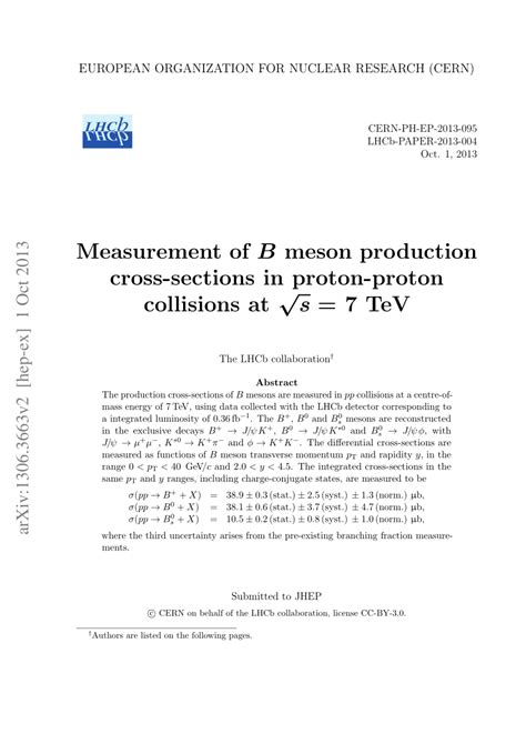 Pdf Measurement Of B Meson Production Cross Sections In Proton Proton Collisions At √7 Tev