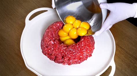 육회그릇 1200g에 노른자 비비기 Youtube