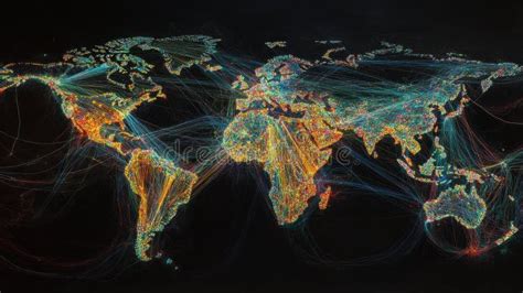 Global Network Connections Visualized As A World Map With Glowing Lines