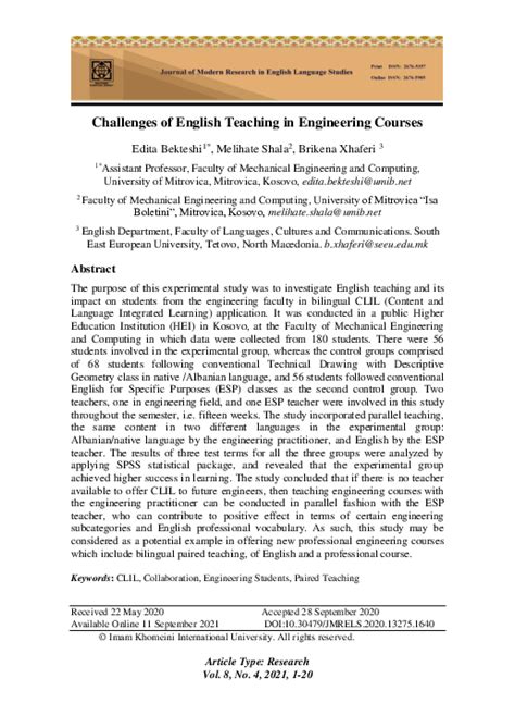 Pdf Challenges Of English Teaching In Engineering Courses
