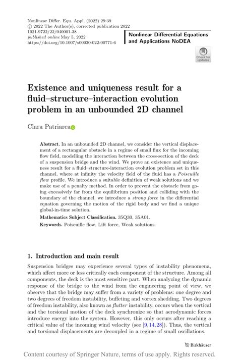 Pdf Existence And Uniqueness Result For A Fluidstructureinteraction