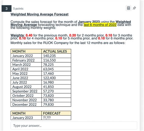 solved weighted moving average forecast compute the sales