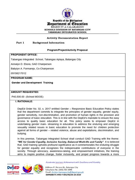 Tis Gad Activity Documentation Report Template Pdf Gender Equality