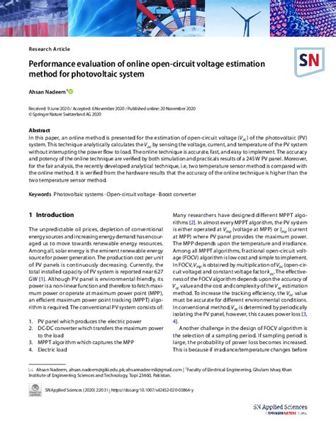 Pdf Performance Evaluation Of Online Open Circuit Voltage Estimation